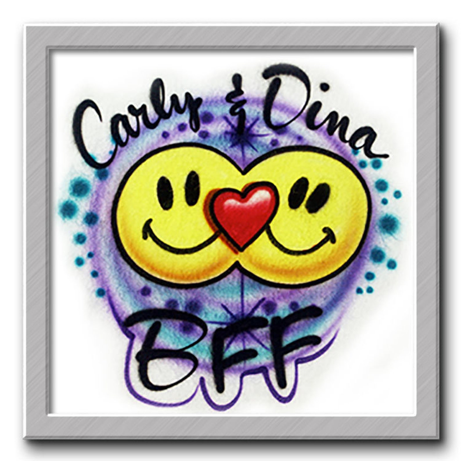 Airbrushed T-shirt Best Friends Forever Smiley Face Emoji - Etsy