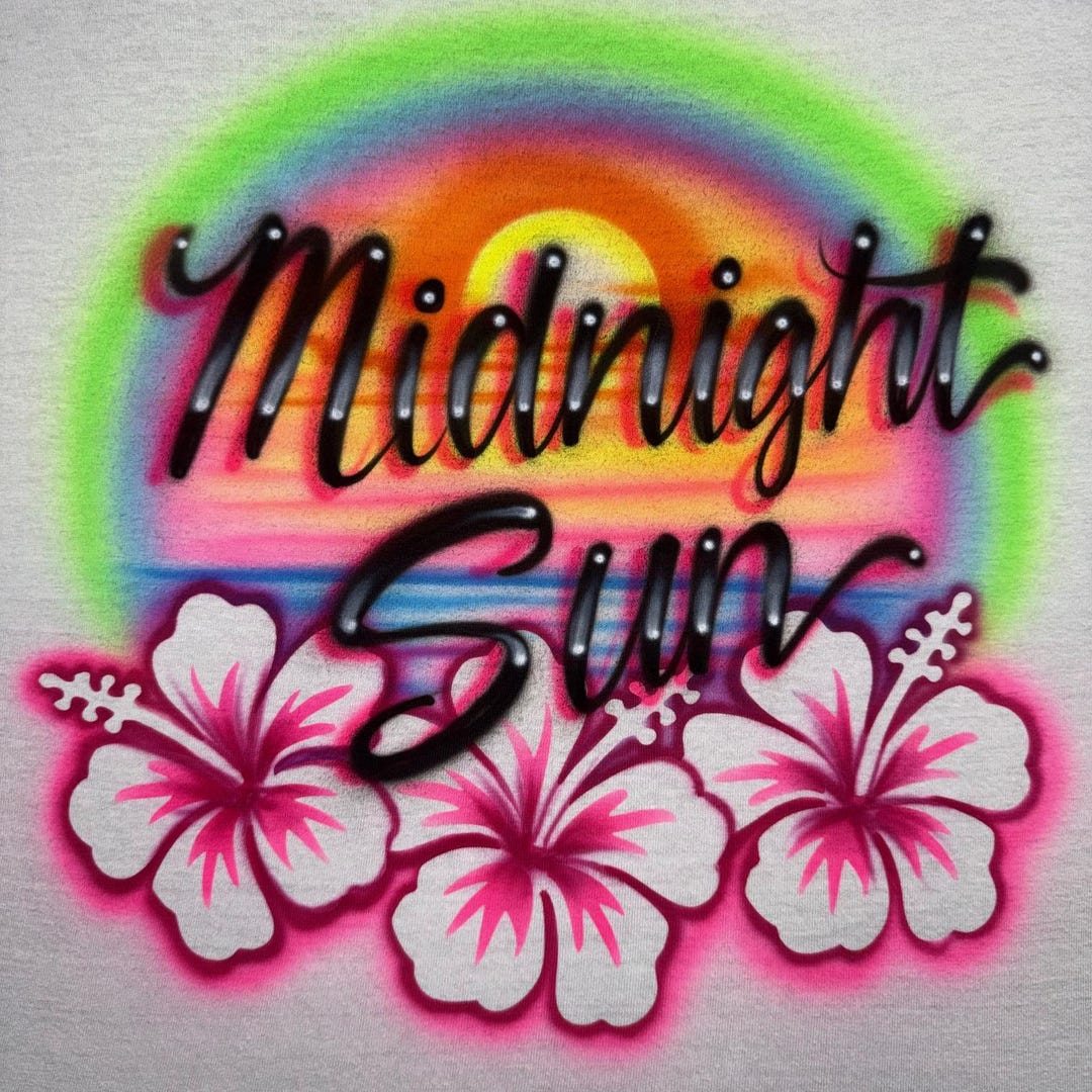 Midnight Sun Airbrush Shirt — Beach Sunset & Hibiscus Flower - Etsy