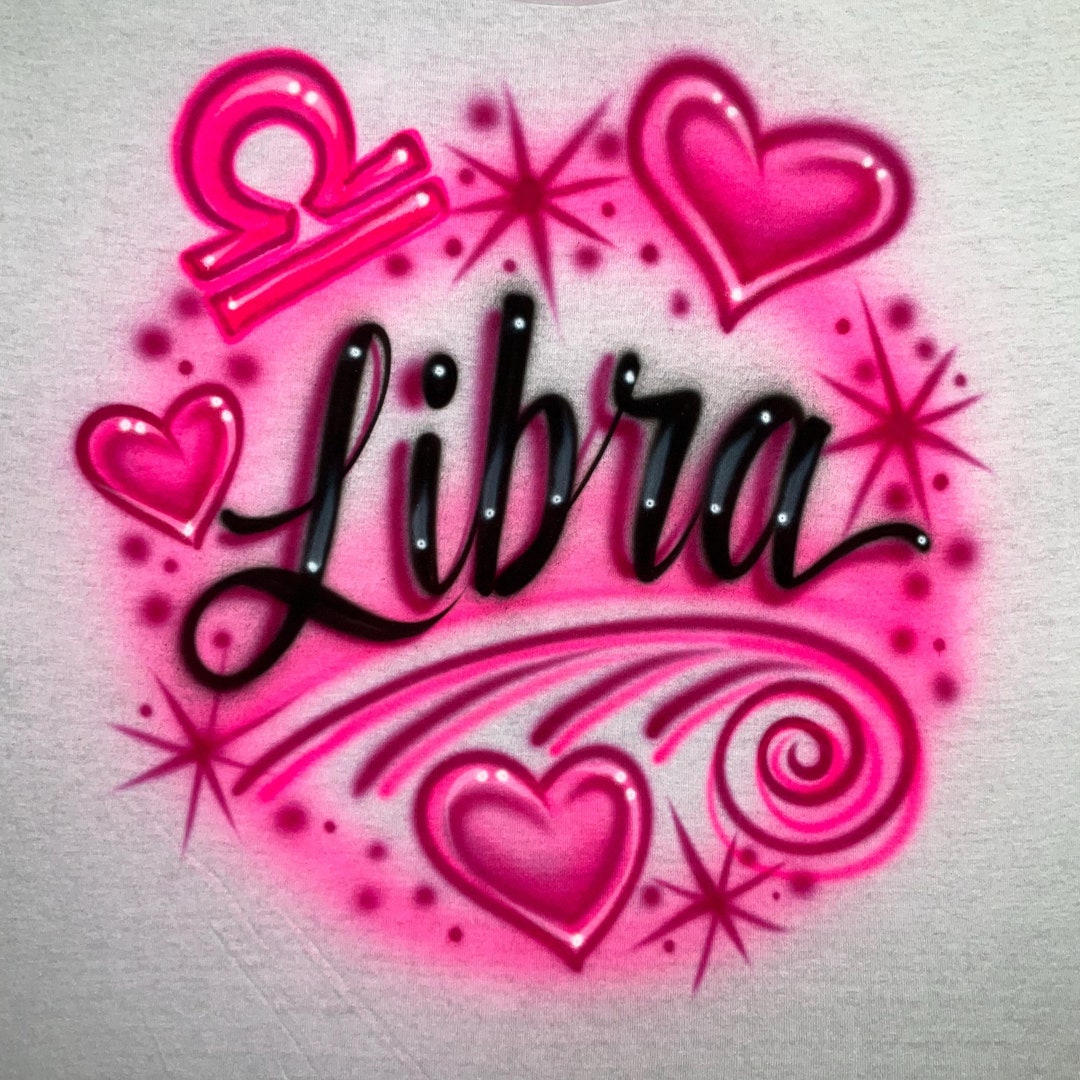 Libra Zodiac Symbol With Hearts Airbrush T-shirt - Etsy