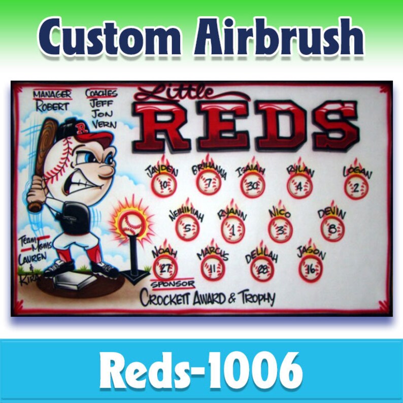 Baseball Banner Reds Airbrush Team Banner | Etsy