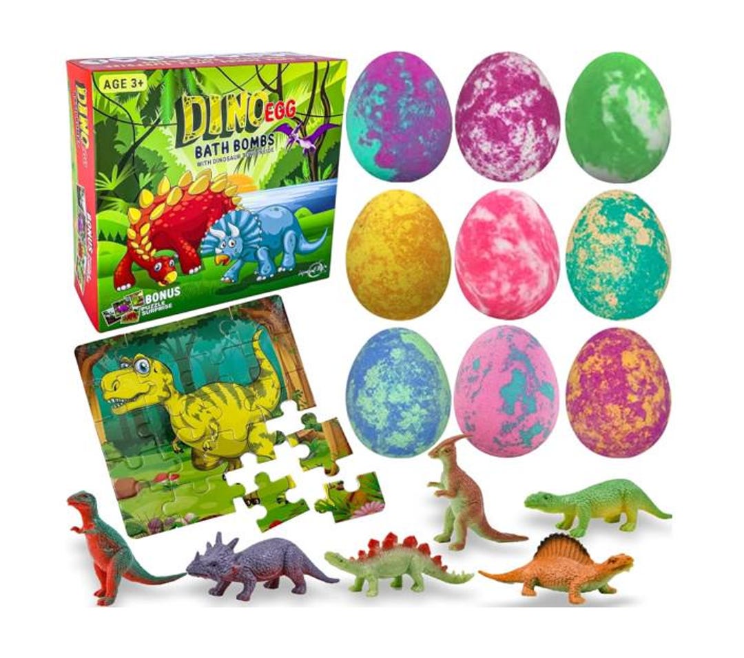 Dinosaur Bath Bombs for Kids With Surprise Inside, 9 Organic Dino Egg ...