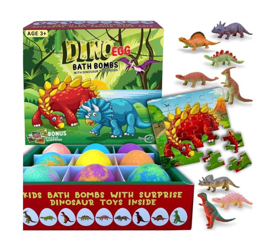 Dinosaur Bath Bombs for Kids With Surprise Inside, 9 Organic Dino Egg ...