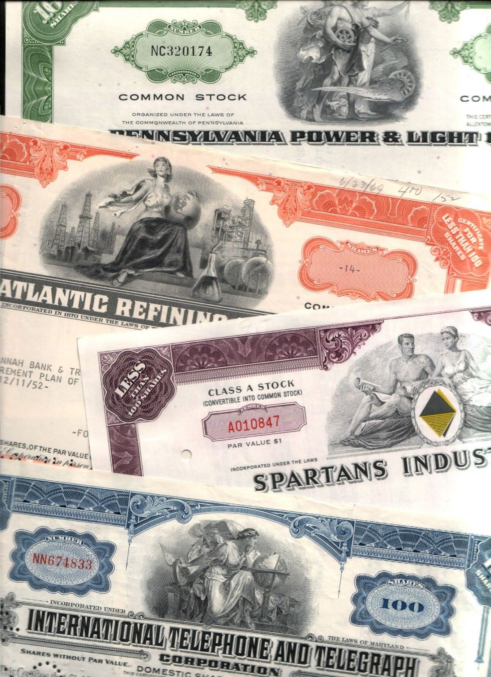 50 Diff Beautifully Engraved VINTAGE AMERICAN STOCKS Including Many Big ...