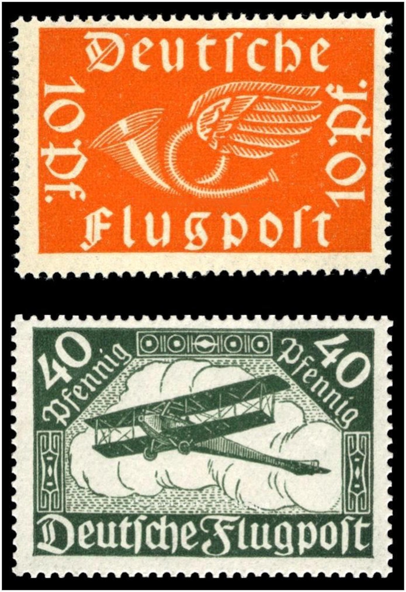 1ST 2 GERMAN AIRMAIL STAMPS! Issued 1919! Mint Never Used! Historic ...