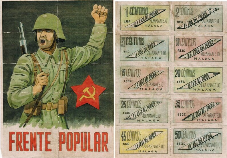 COMMUNIST POSTER of the Spanish Civil War! Frente Popular (soldier W ...