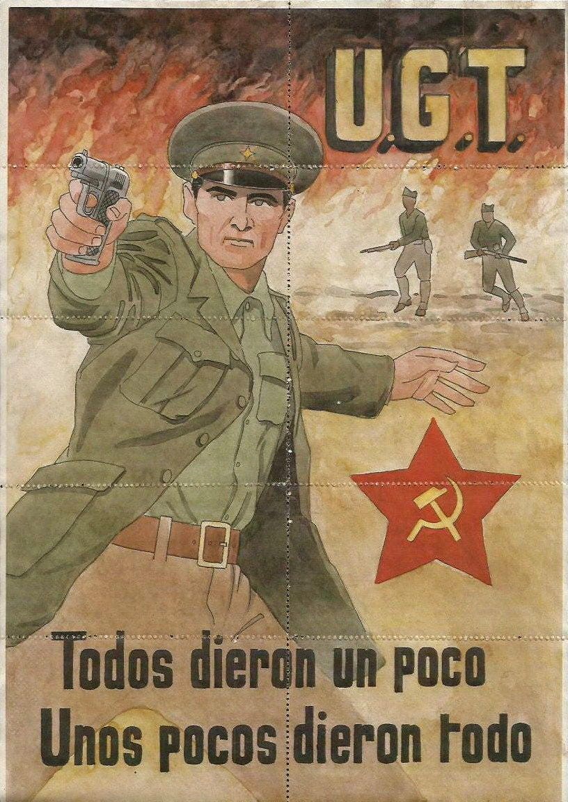COMMUNIST POSTER of the Spanish Civil War! (soldier Fires Pistol) "all ...
