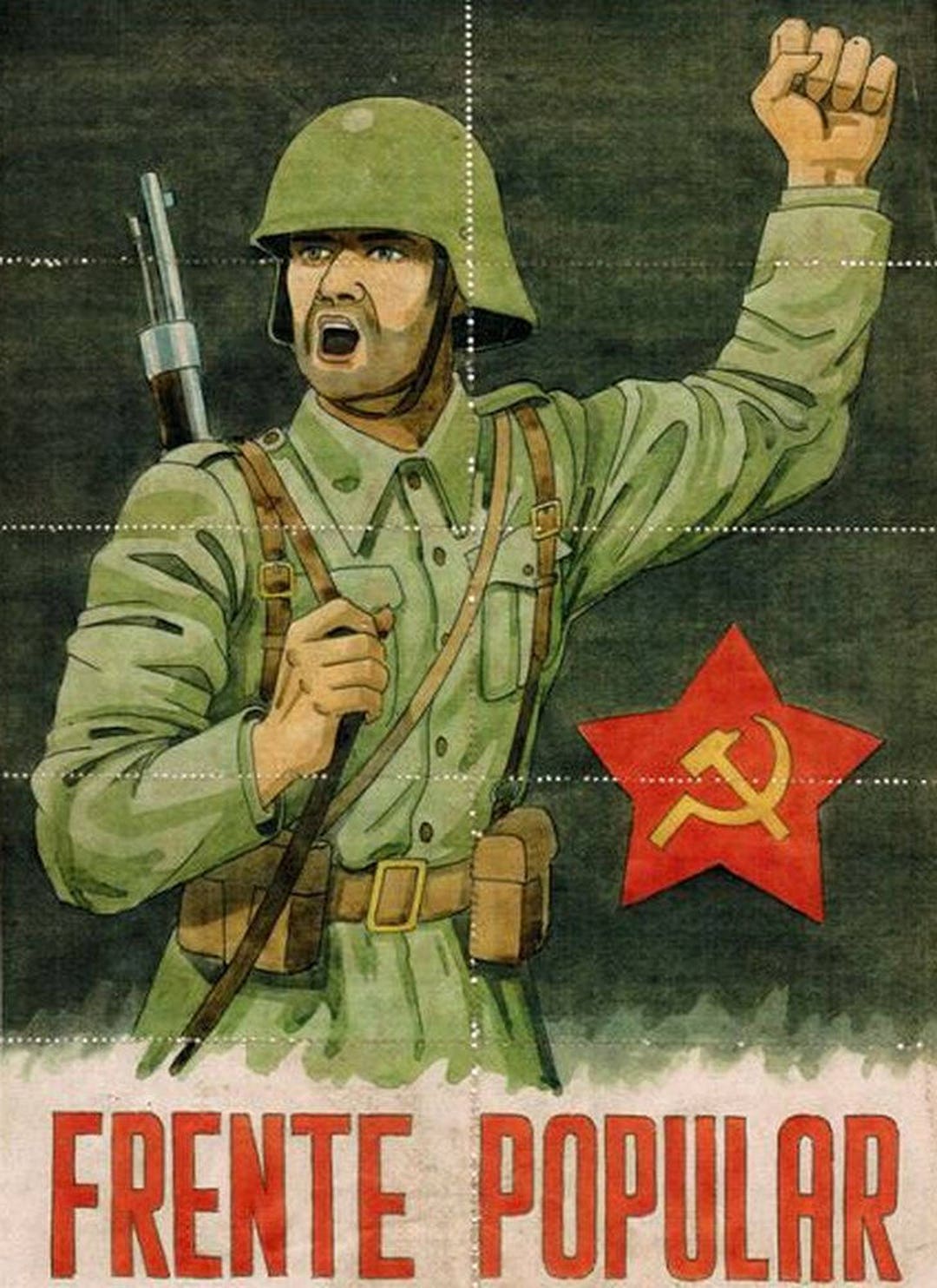 COMMUNIST POSTER of the Spanish Civil War! Frente Popular (soldier W ...