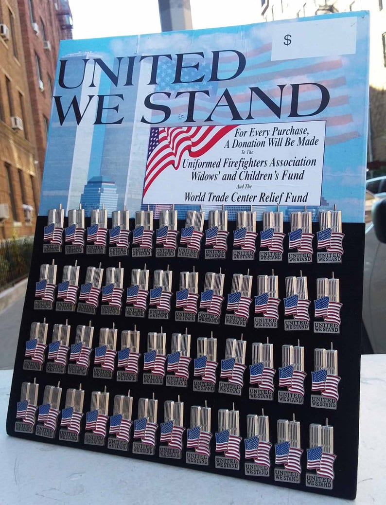 Pair of Fine Handcrafted Multicolor Pewter 9-11-2001 UNITED WE STAND ...