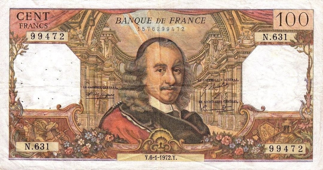 Superb Full Color GIANT FRENCH 100 FRANCS Bill (dated 1965-1979) Bright ...