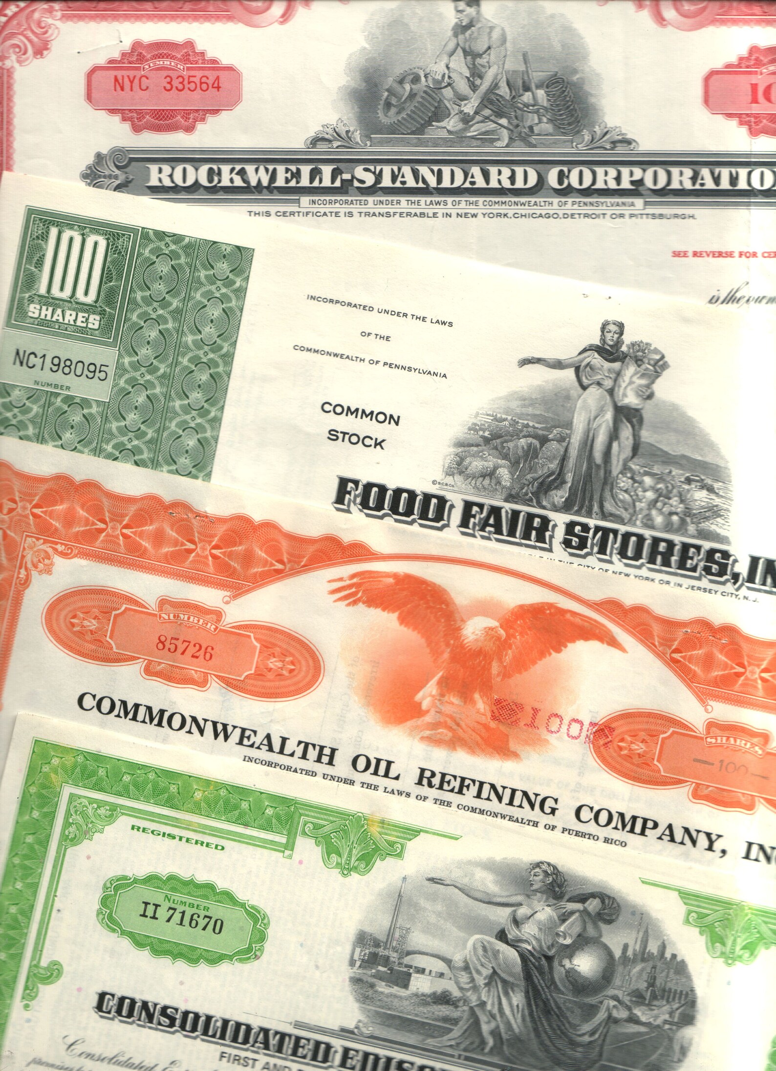 50 Diff Beautifully Engraved VINTAGE AMERICAN STOCKS Including Many Big ...
