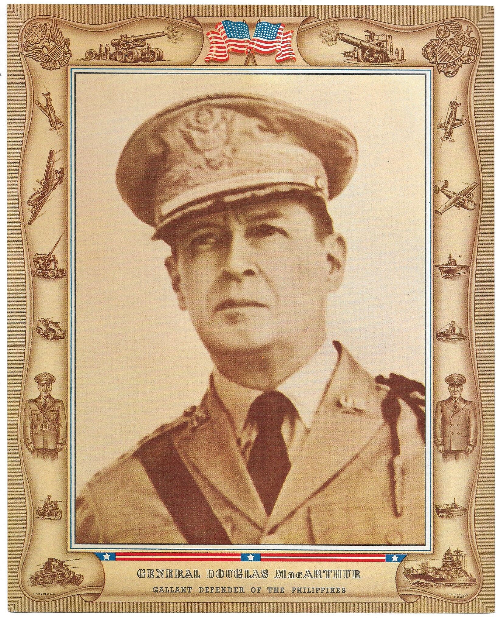 WW2 MACARTHUR POSTER W Allied Tanks/planes/artillery/ships! Mint Rare ...