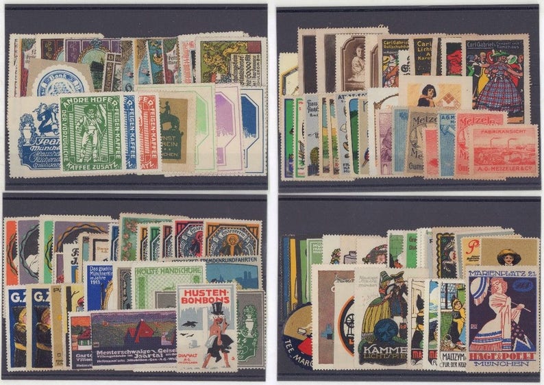 10 Different Delightful VINTAGE POSTER STAMPS Ca 1910's! All Original ...