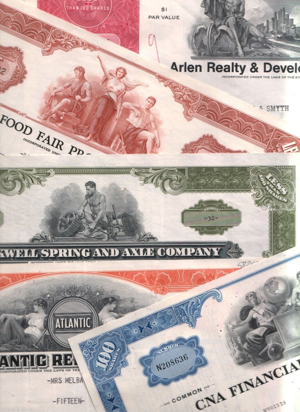 50 Diff Beautifully Engraved VINTAGE AMERICAN STOCKS Including Many Big ...