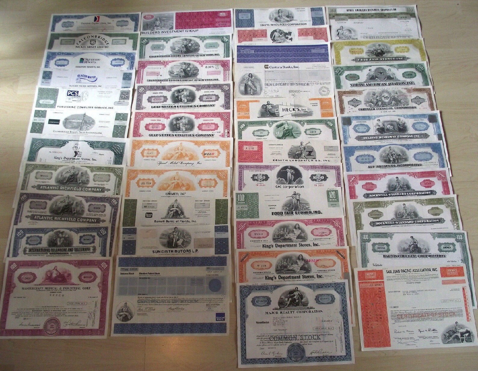50 Diff Beautifully Engraved VINTAGE AMERICAN STOCKS Including Many Big ...