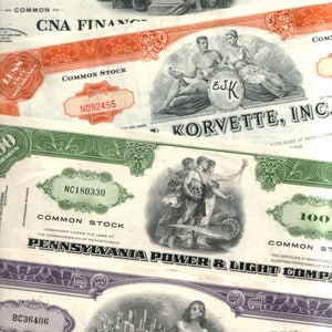 50 Diff Beautifully Engraved VINTAGE AMERICAN STOCKS Including Many Big ...