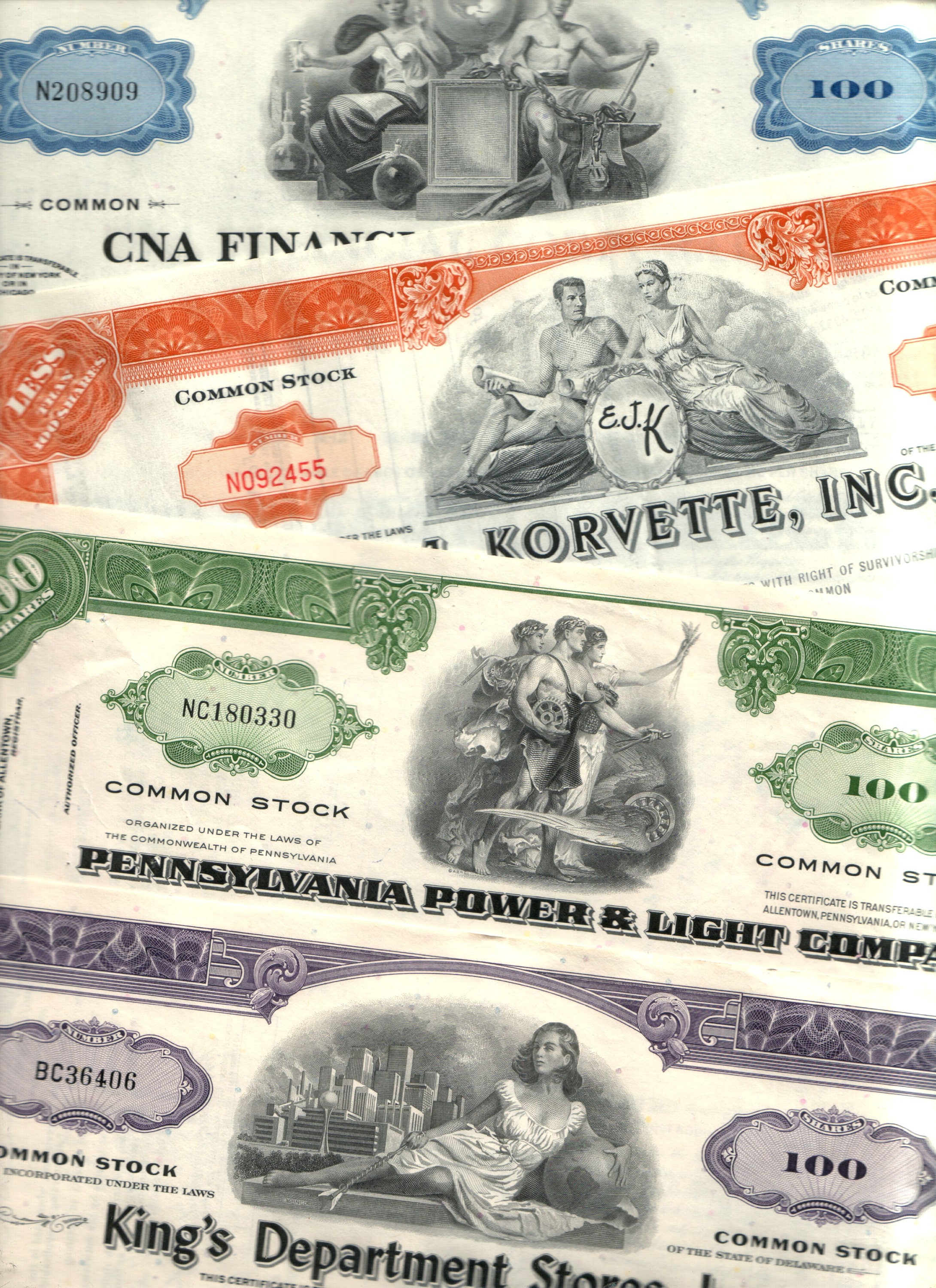 50 Diff Beautifully Engraved VINTAGE AMERICAN STOCKS Including Many Big ...