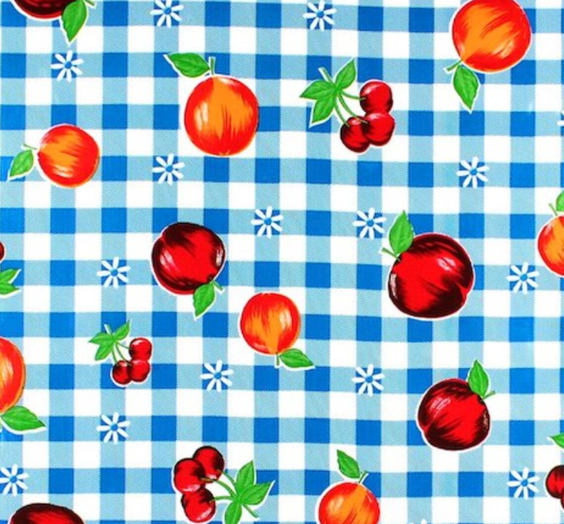 Gingham & Fruits Riverside Oilcloth Tablecloth Blue and - Etsy