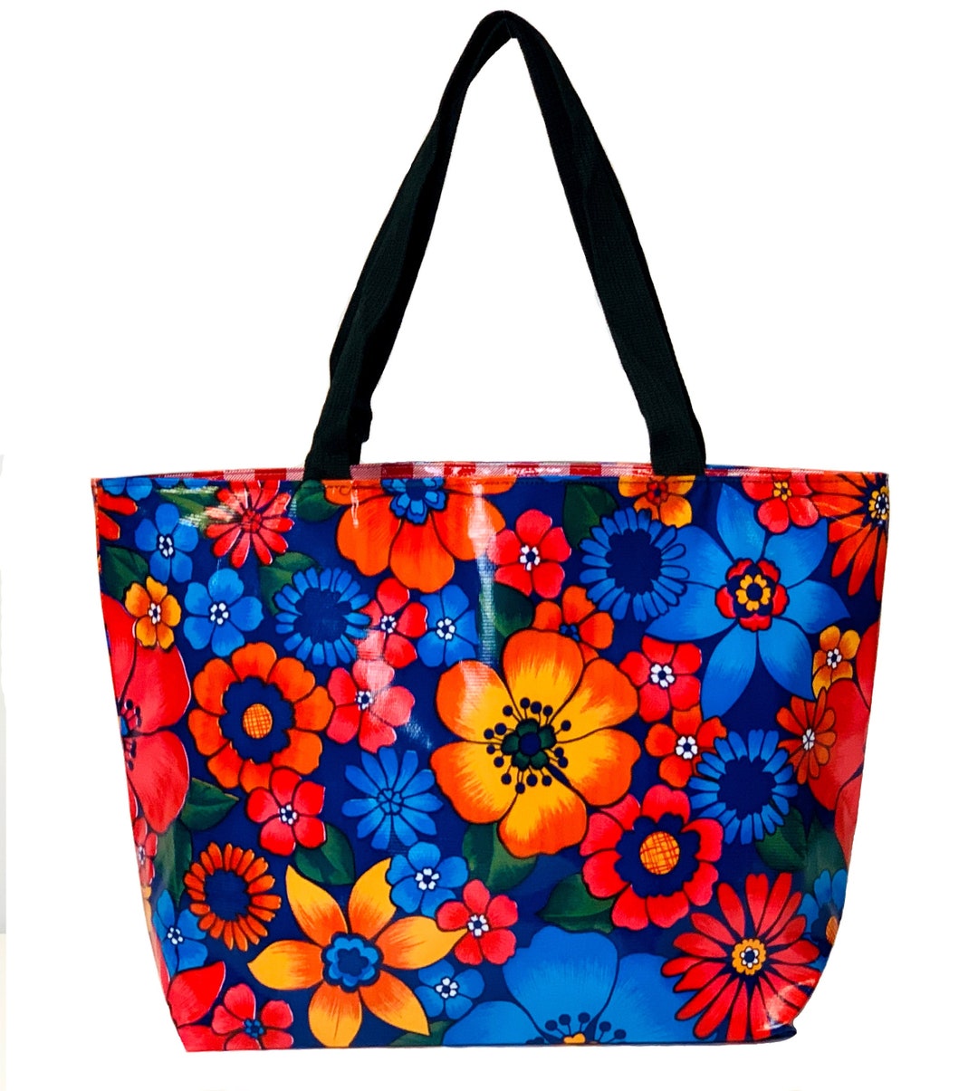 Floral Oilcloth Beach Tote – Large Waterproof Wipeable Bag - Etsy