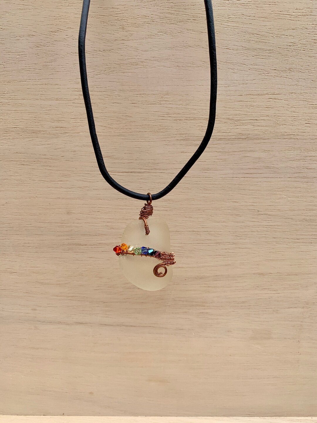 Neckless, Sea-glass Neckless, Chakra Crystals, Swarovski Crystals, Boho ...