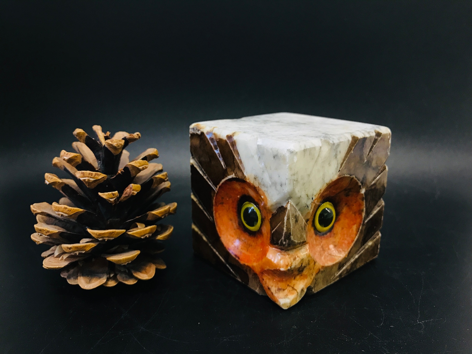 Hand Carved Alabaster Owl Figurine, Cubic Eagle Head, Vintage Marble ...