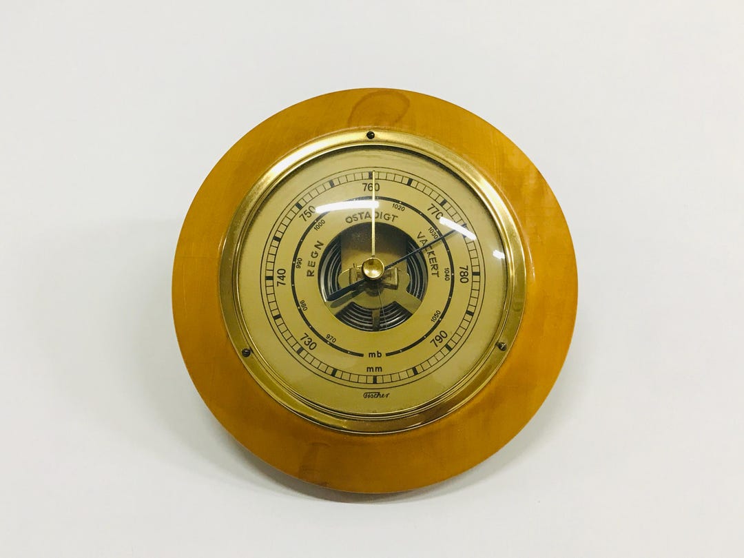 Fischer Wall Hanging Barometer With Wooden Frame, Vintage GDR Weather ...