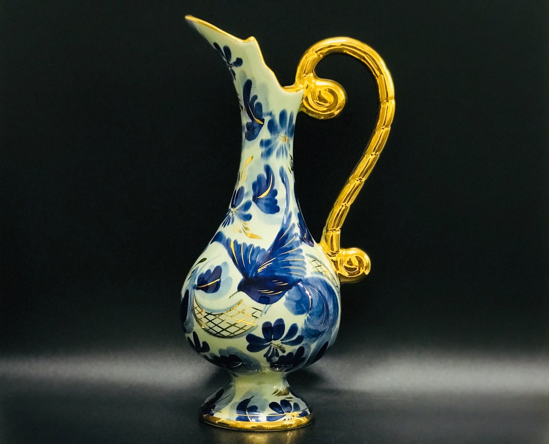 Hubert Bequet Handled Pottery Vase/pitcher With Hand Painted - Etsy