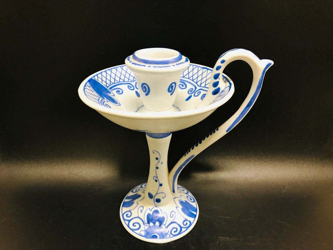 Delfa Gouda Hand Painted Blue White Ceramic Candlestick Holder With ...