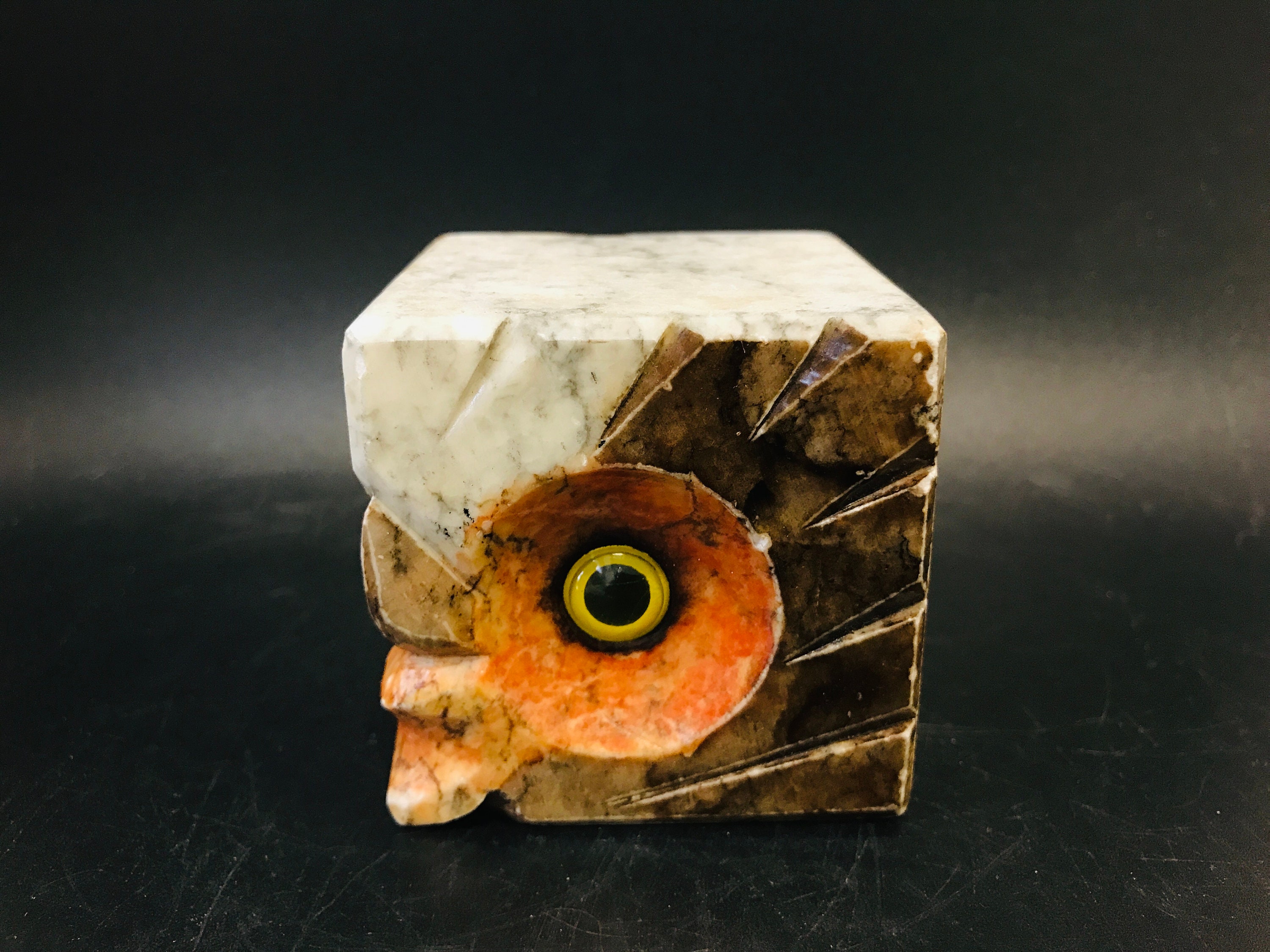 Hand Carved Alabaster Owl Figurine, Cubic Eagle Head, Vintage Marble ...