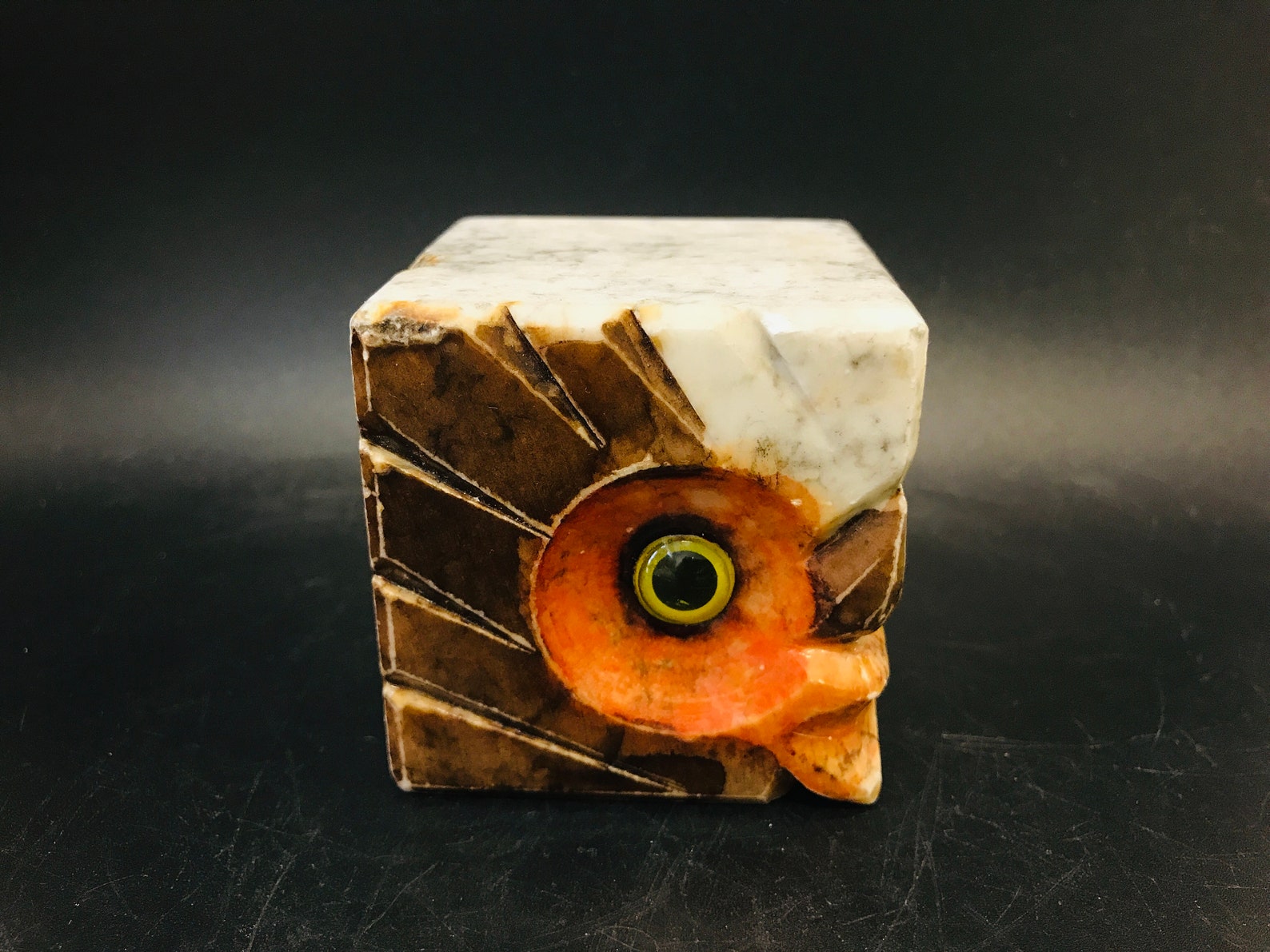 Hand Carved Alabaster Owl Figurine, Cubic Eagle Head, Vintage Marble ...