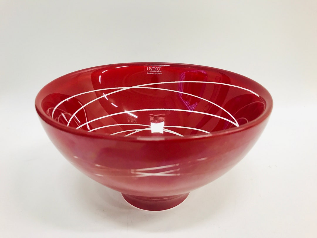 Red Glass Bowl "trazzel" With Hand Carved-over-paint Curve Pattern ...