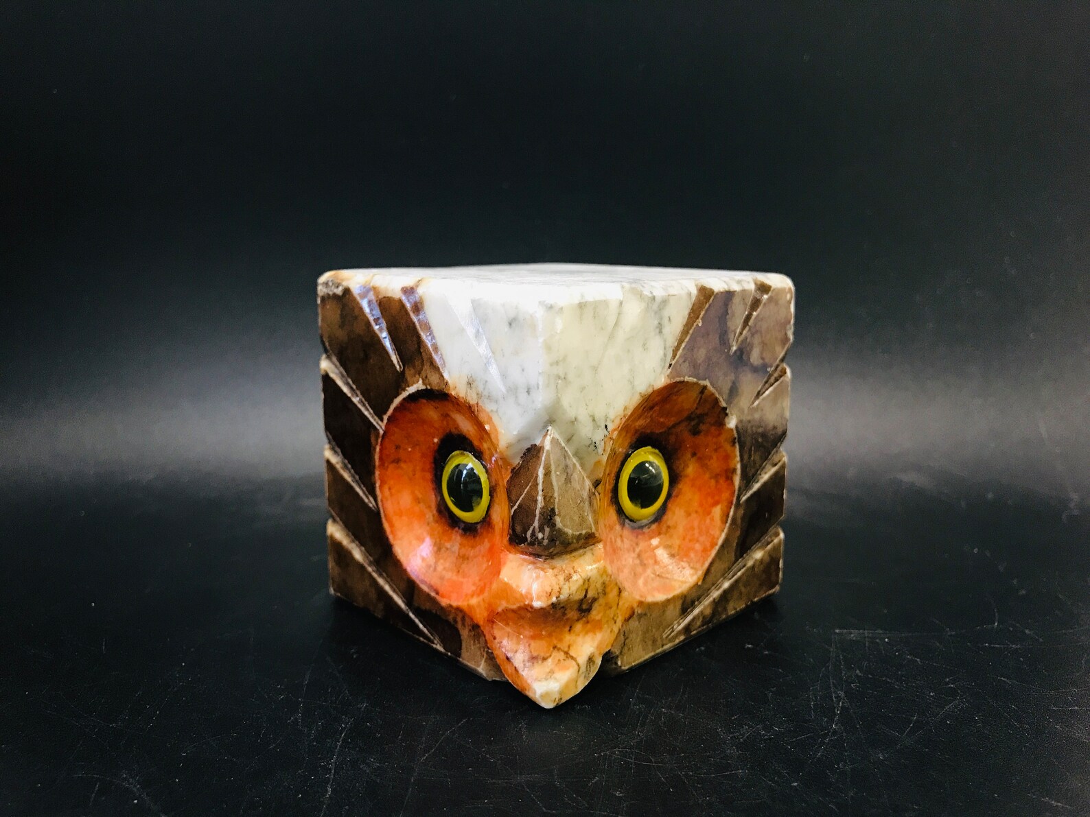 Hand Carved Alabaster Owl Figurine, Cubic Eagle Head, Vintage Marble ...