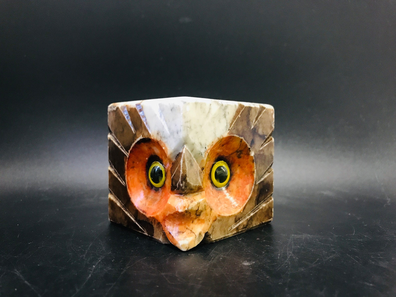 Hand Carved Alabaster Owl Figurine, Cubic Eagle Head, Vintage Marble ...