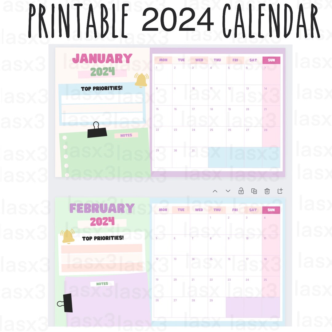 2024 Pastel Monthly Calendar Bundle | Printable Monthly Calendars ...