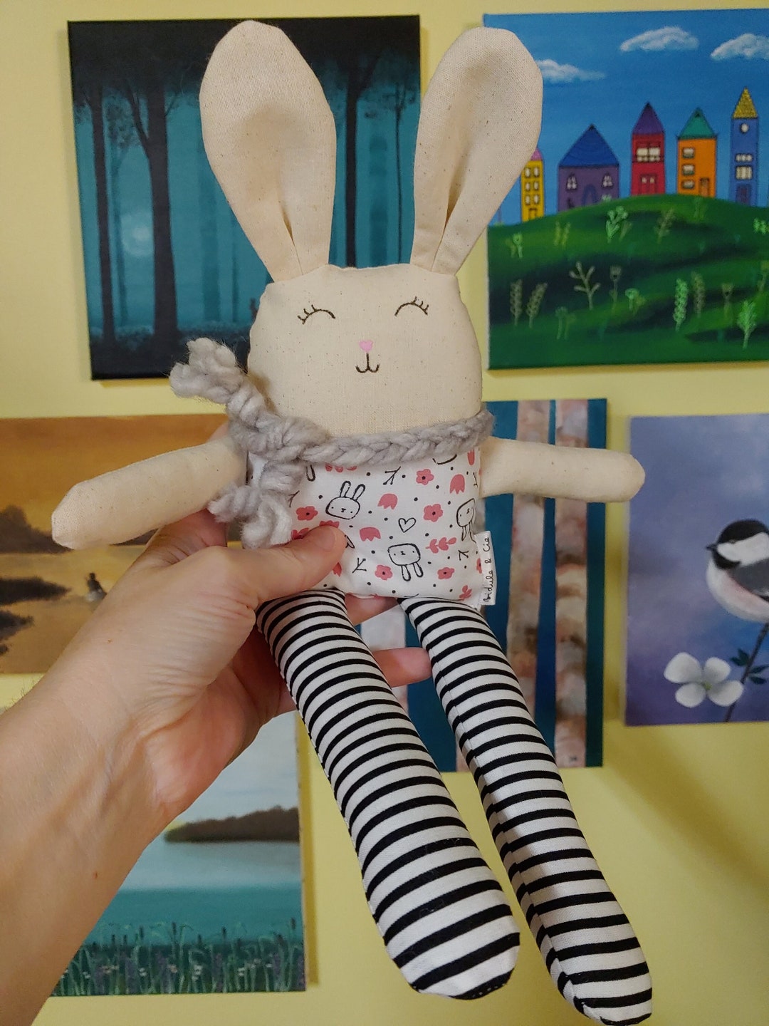 Rabbit Doll Textile Doll Bunny Plush Handmade Doll Nursery - Etsy