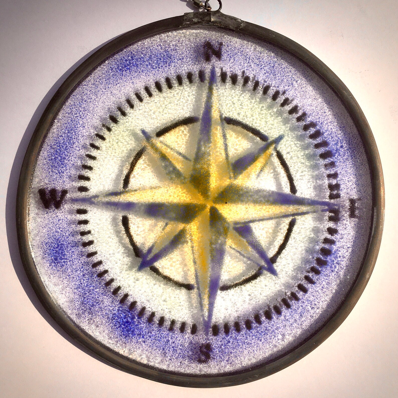 Fused stained glass Compass roundel suncatcher | Etsy