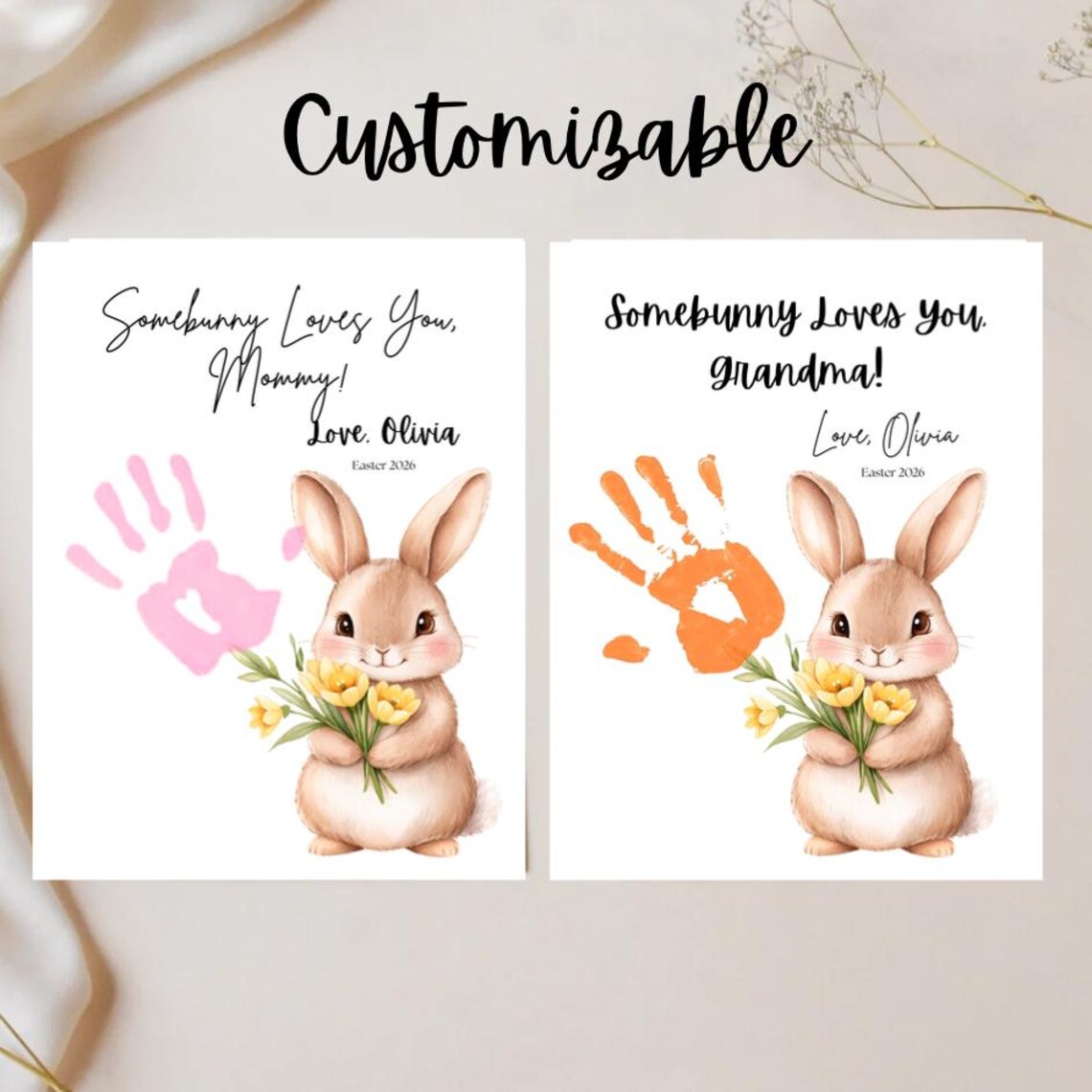 Editable Easter Bunny Handprint Craft | Some Bunny Loves You Keepsake ...