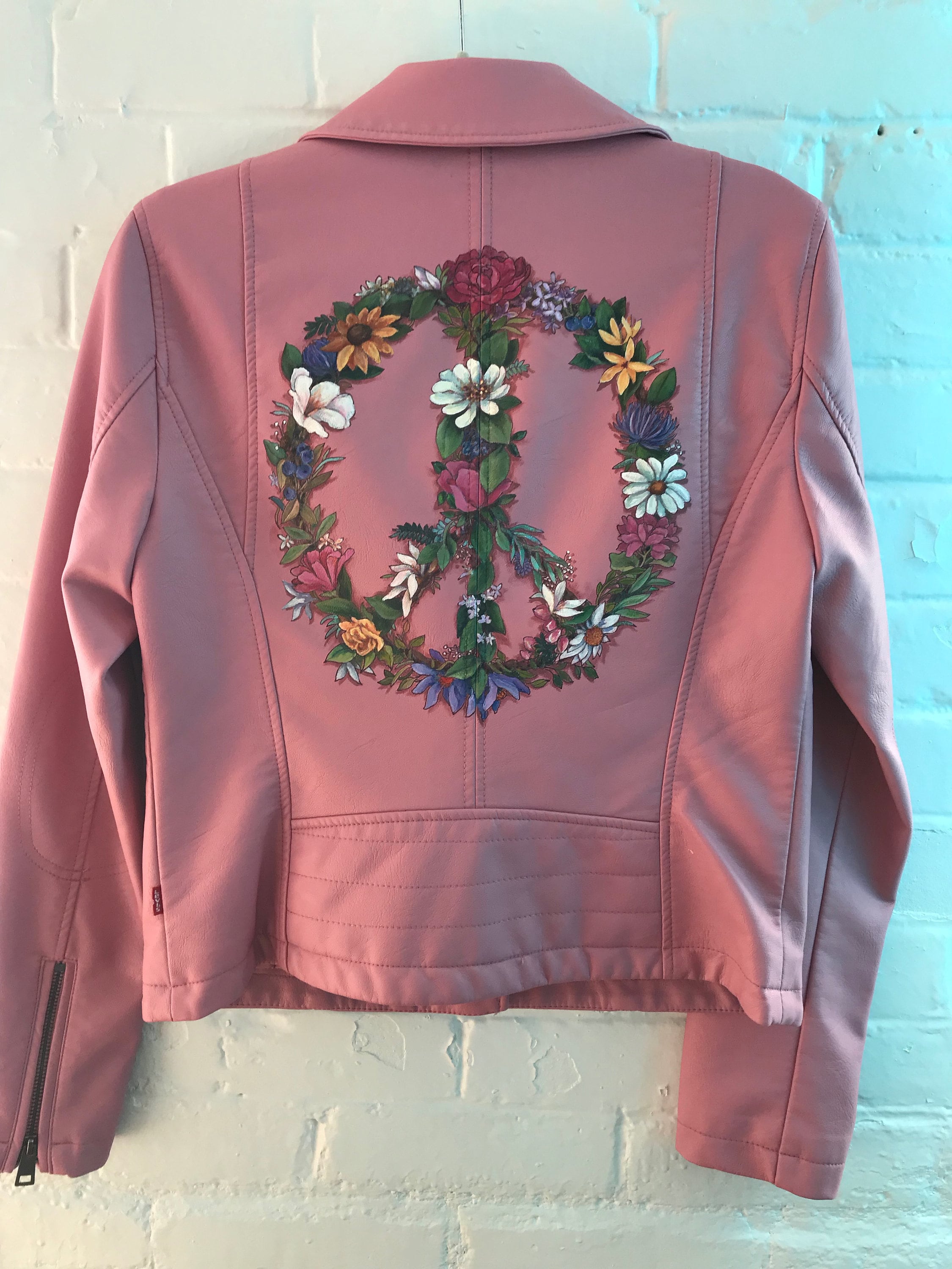 FLORAL PEACE SIGN, Made-to-order - Hand Painted on Denim or Leather - Etsy