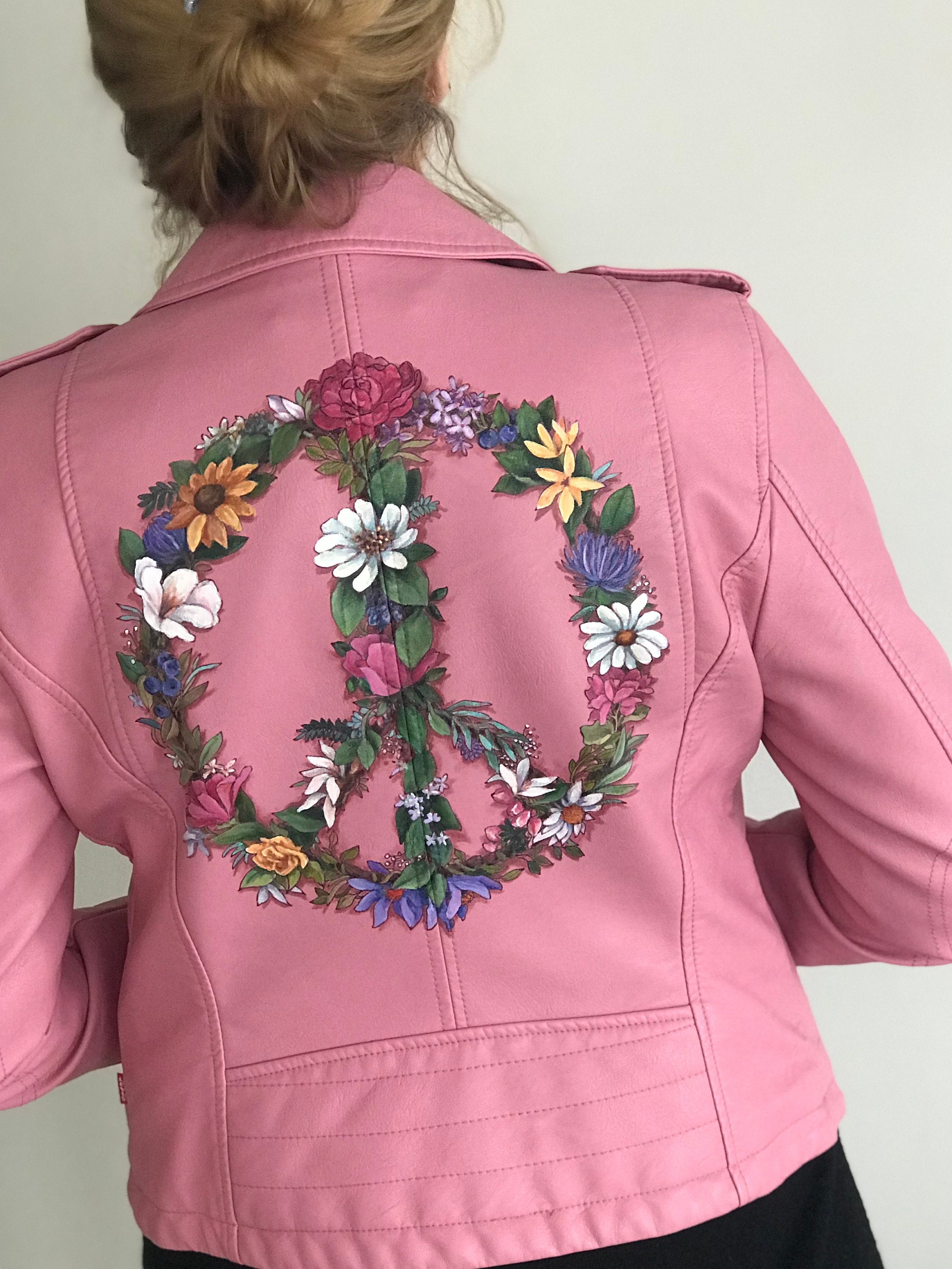 FLORAL PEACE SIGN, Made-to-order - Hand Painted on Denim or Leather - Etsy