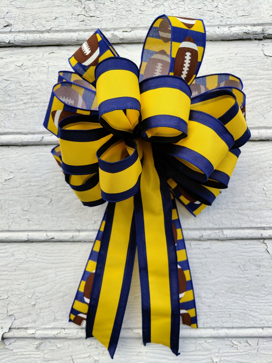 Blue and Gold Football Bow. Big Bow. - Etsy