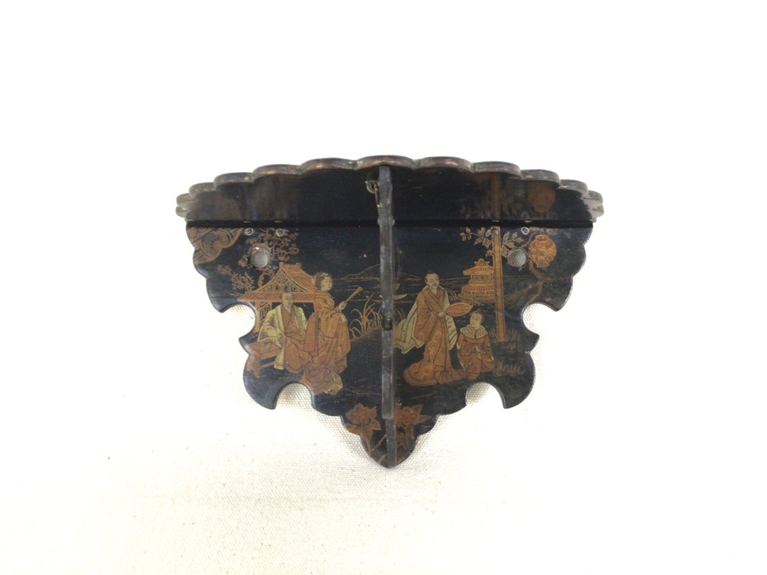 Japanese Folding Shelf / Vintage Black Lacquer Collapsible Wall Shelf ...