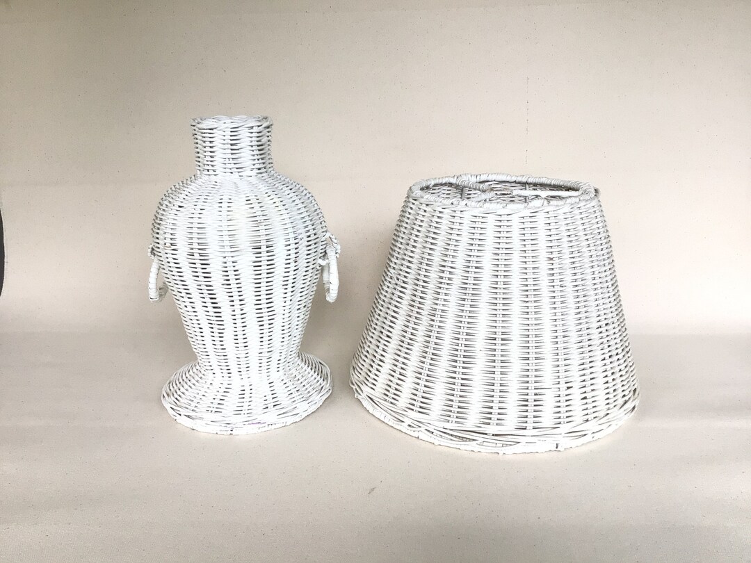 White Wicker Lamp Pieces / Vintage Wicker Lamp Base / Wicker Lamp Shade ...