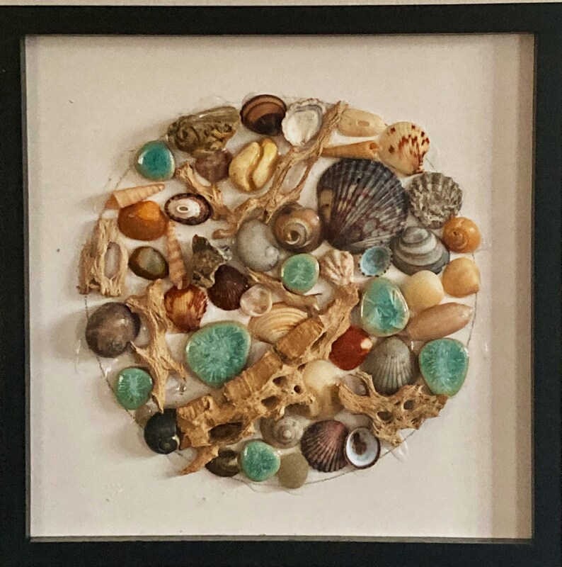 Square Framed Seashell Collage Wall Panel; Coastal Wall Decor; Natural ...