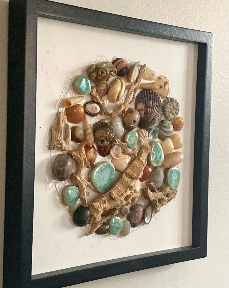 Square Framed Seashell Collage Wall Panel Coastal Wall Decor Natural ...