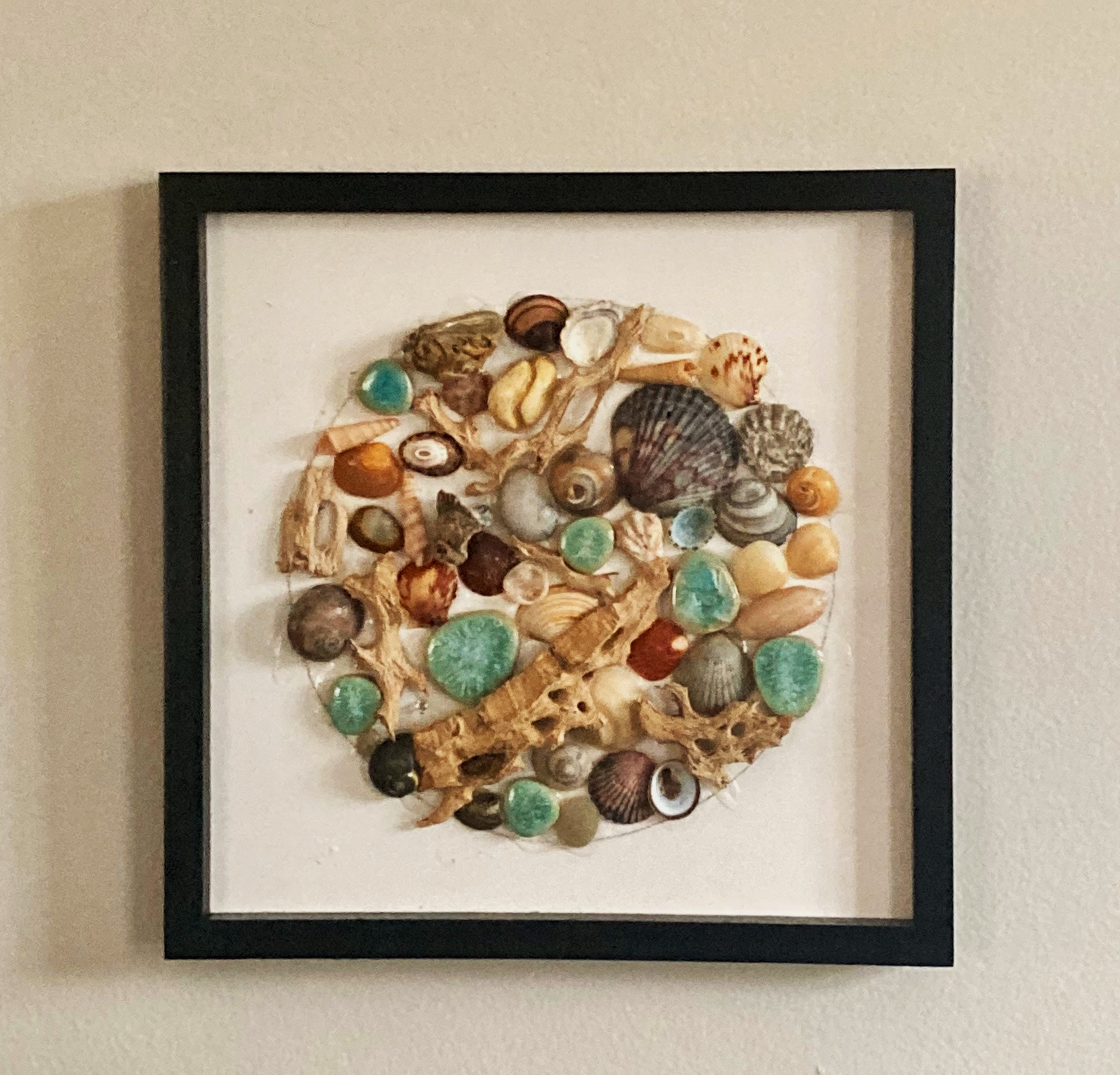 Square Framed Seashell Collage Wall Panel Coastal Wall Decor Natural ...