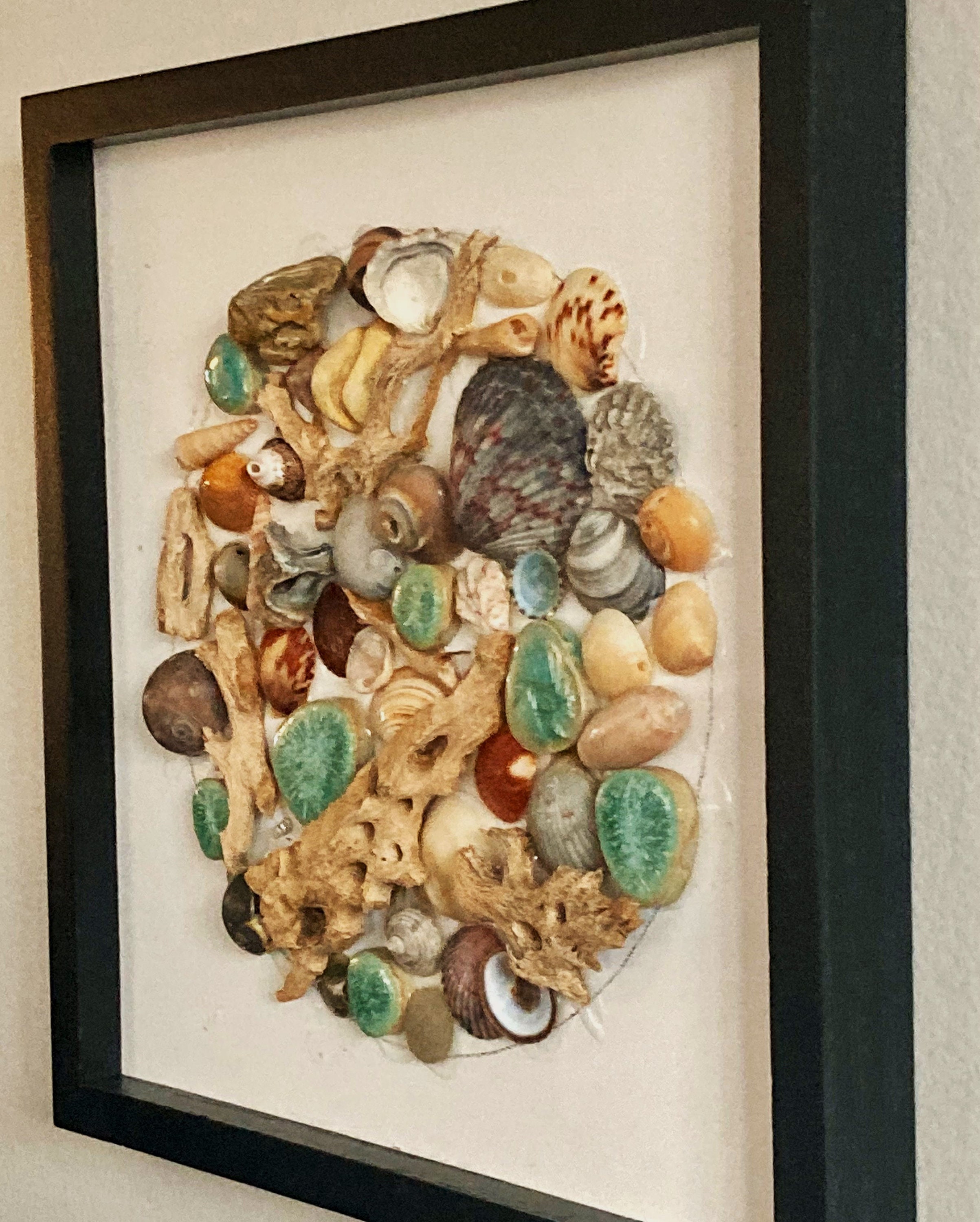 Square Framed Seashell Collage Wall Panel Coastal Wall Decor Natural ...