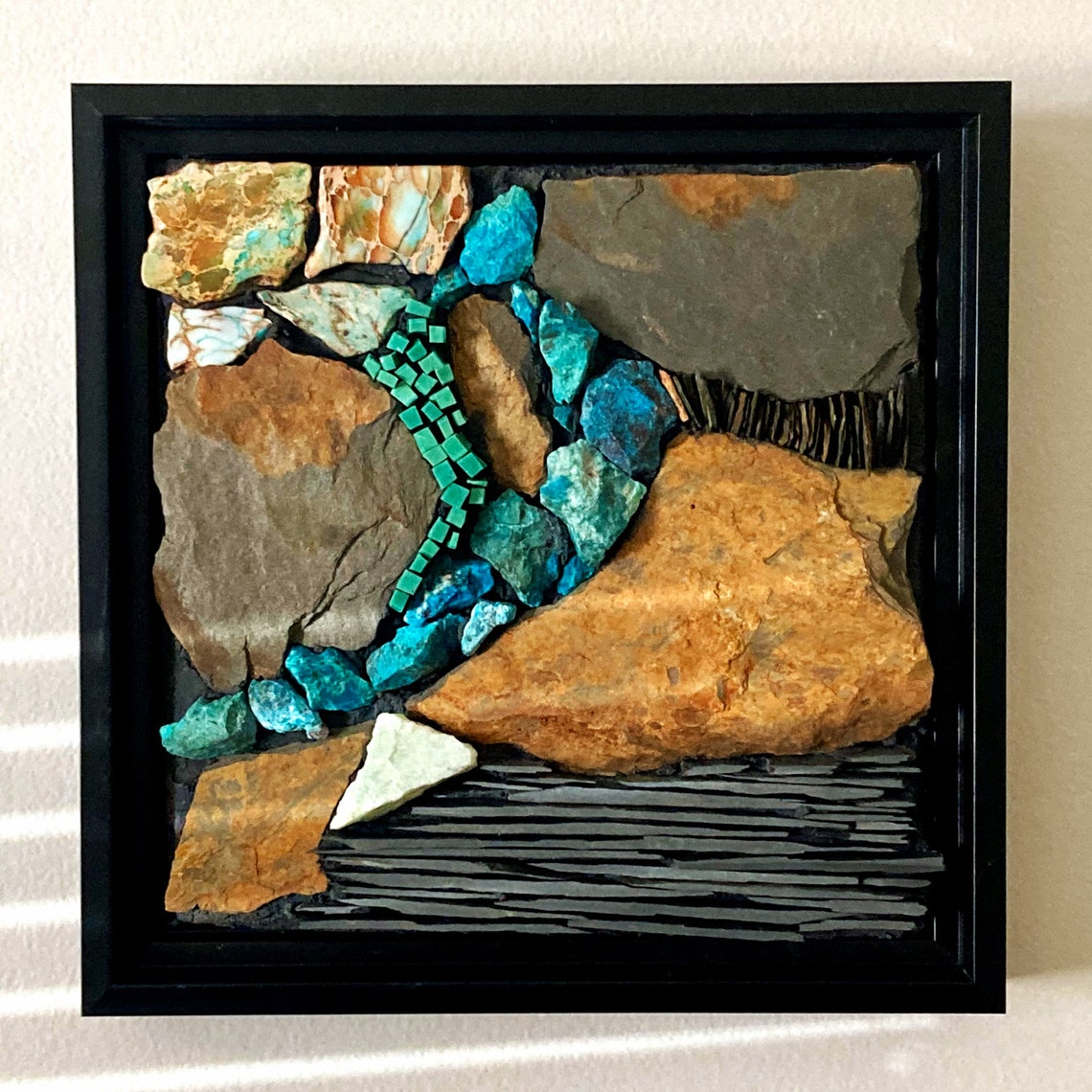 Rustic Slate & Chrysocolla Mosaic Wall Art: Earthy Nature Decor - Etsy