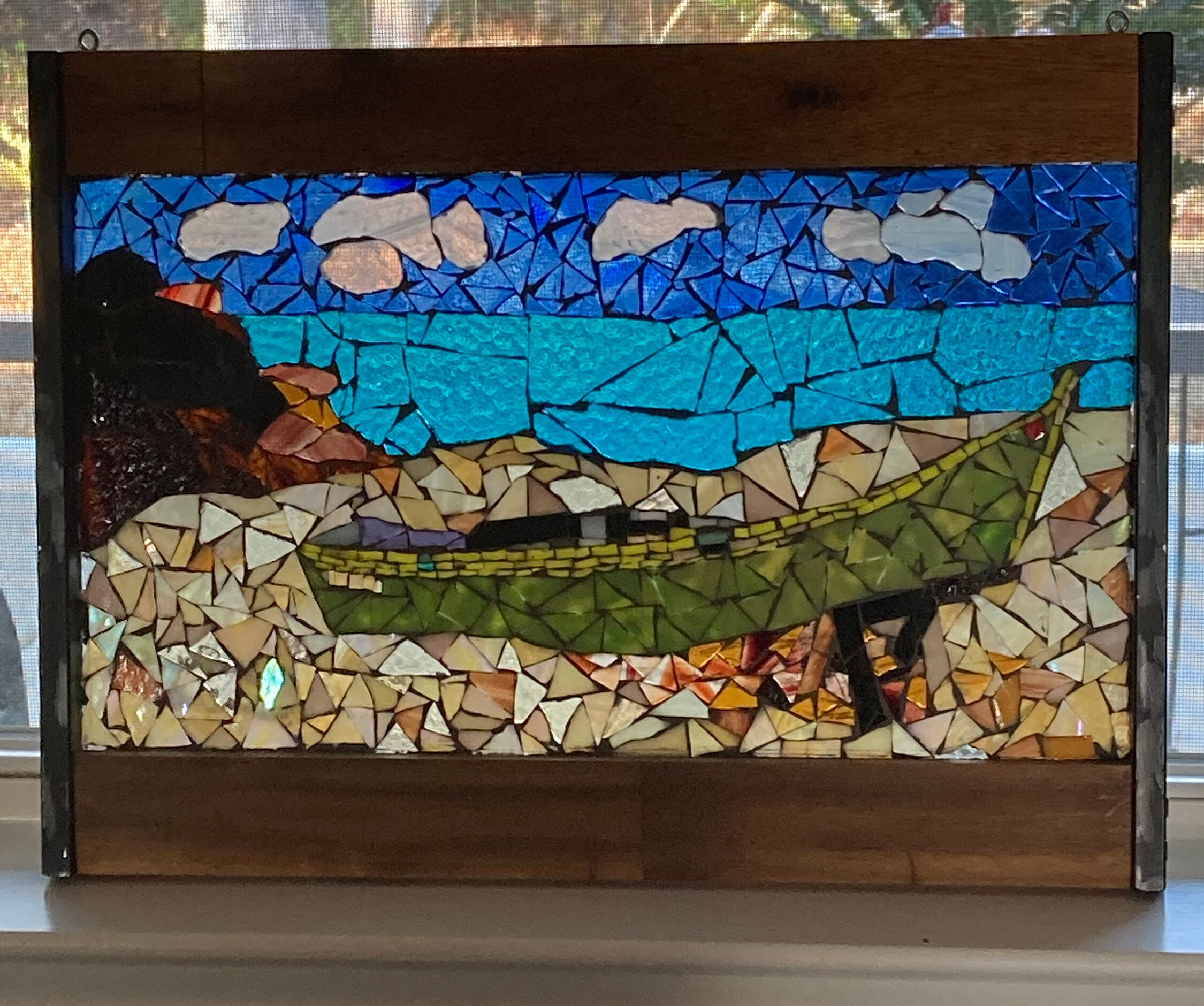 Boat on the Beach Stained Glass Mosaic Suncatcher; Handmade Suncatcher ...