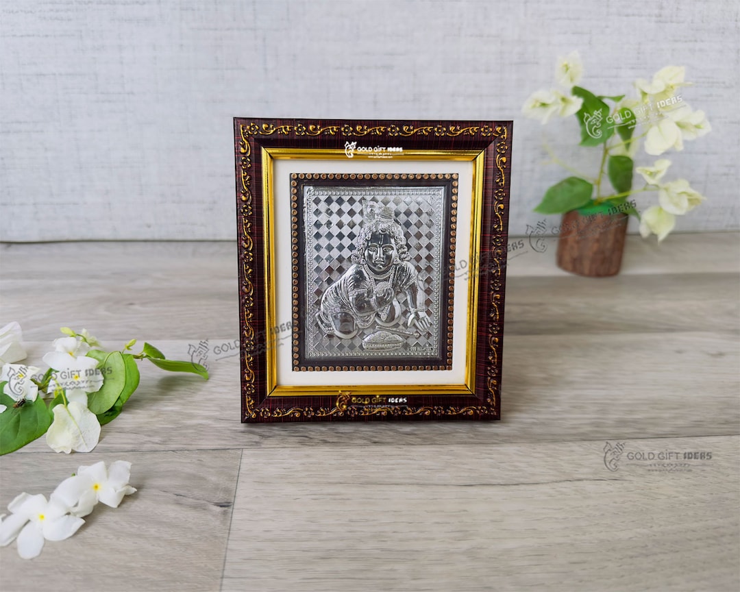 Goldgiftideas 999 Silver Bal Krishna Photo Frame for Gift, Silver Laddu ...