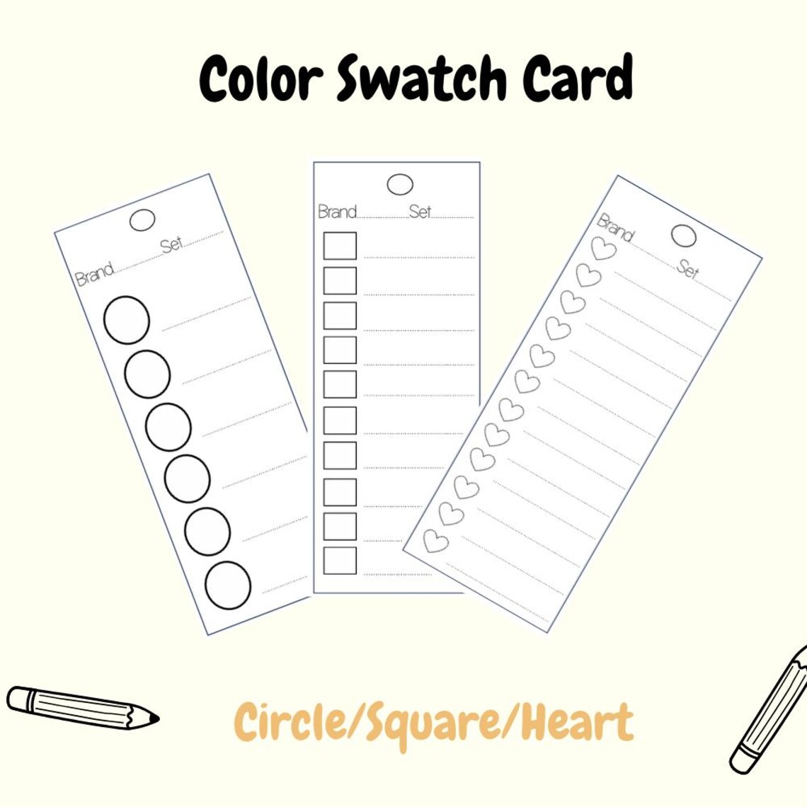 Printable Color Swatch Chart: Circle, Square, Heart (PDF Download) - Etsy