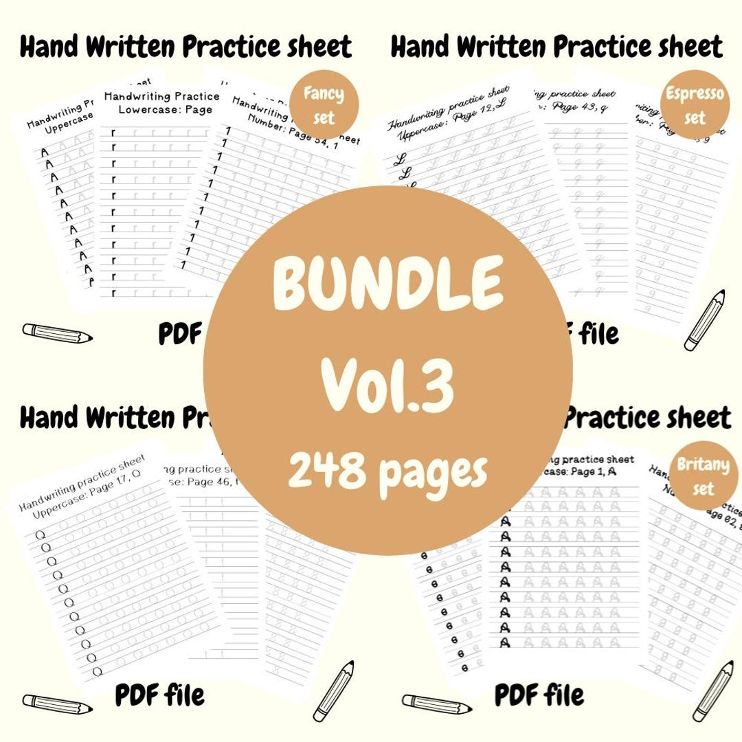 Hand Lettering Practice Sheet, Bundle Digital Lettering, English ...